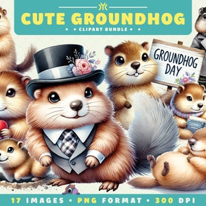 Cute Groundhog Clipart, 17 PNG Files, Groundhog Day, Adorable Wildlife ...