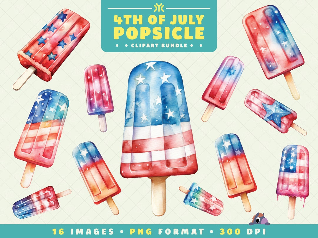Watercolor 4th of July Popsicle Clipart, 16 PNG Files, High-resolution ...