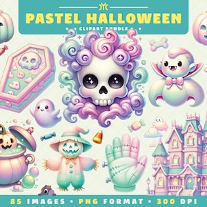 Pastel Halloween Clipart, 85 PNG Files, Pastel Goth PNG, Spooky Art for ...