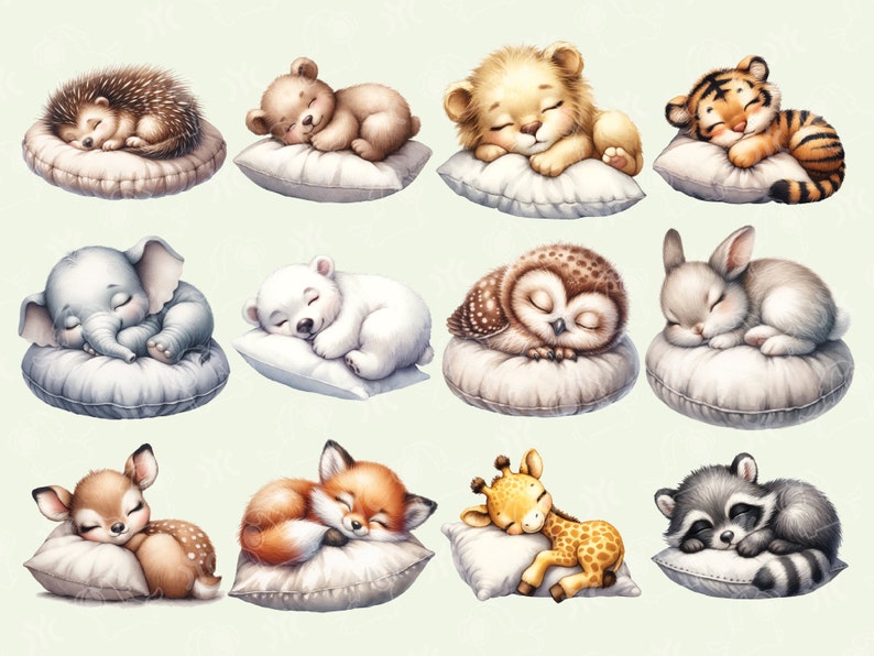 Watercolor Sleepy Animals Clipart, Animals Sleeping PNG, Woodland ...
