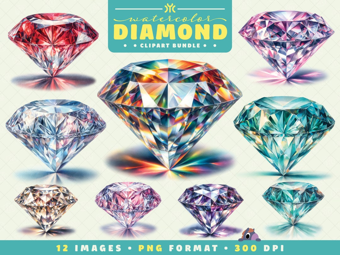 Watercolor Diamond Clipart, Diamond Clipart Bundle, Wedding Clipart ...