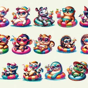 Floating Animals Clipart Bundle, Animals Clipart, Summer PNG, Beach ...