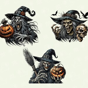 Spooky Witch Clipart, 13 PNG Files, High-resolution, Spooky Halloween ...