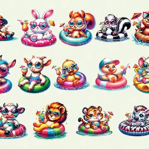 Floating Animals Clipart Bundle, Animals Clipart, Summer PNG, Beach ...