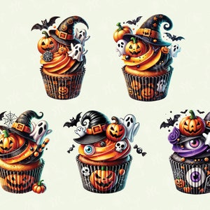 Spooky Halloween Cupcake Clipart, 32 PNG Files, Halloween Dessert ...