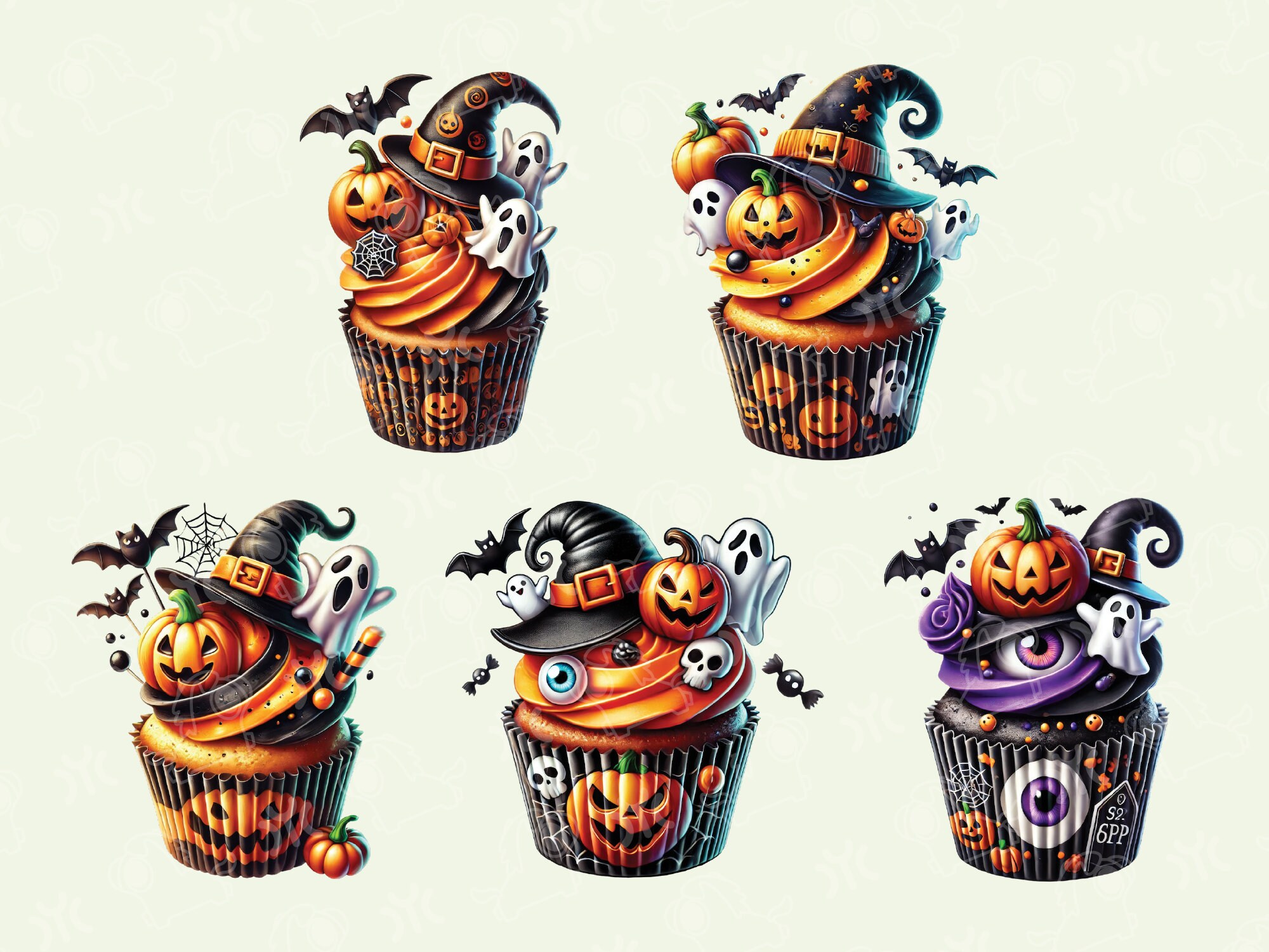 Spooky Halloween Cupcake Clipart, 32 PNG Files, Halloween Dessert ...