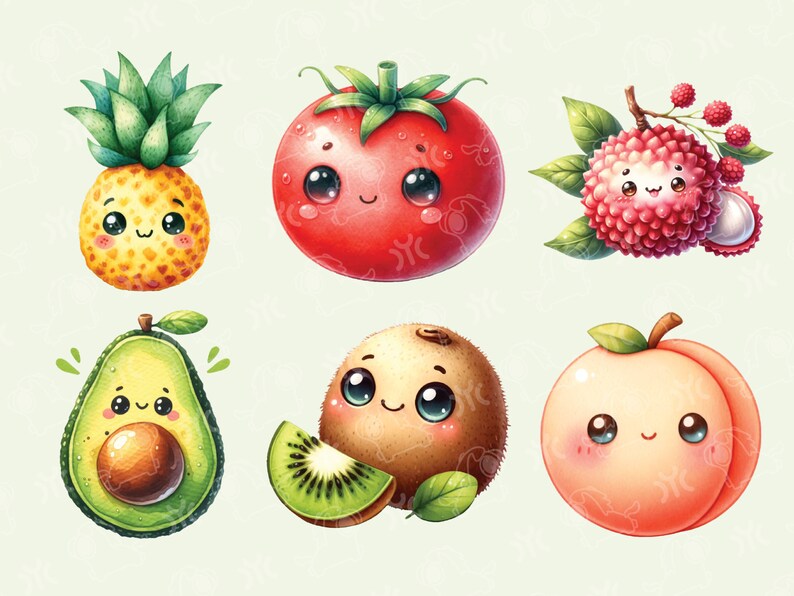 Cute Fruits Clipart, 35 High Quality Pngs, Watercolor Clipart Bundle ...