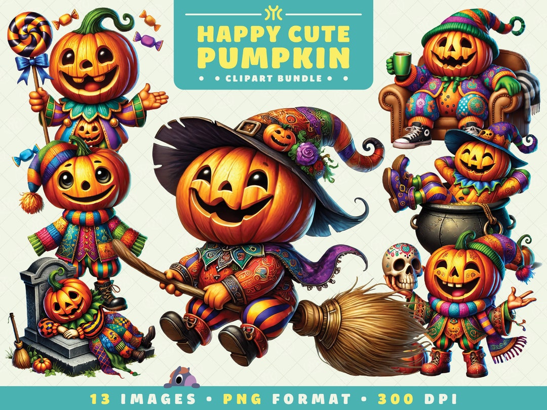 Happy Pumpkin Clipart, 13 PNG Files, High-resolution, Halloween PNG ...