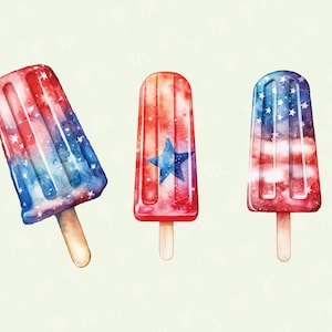Watercolor 4th of July Popsicle Clipart, 16 PNG Files, High-resolution ...
