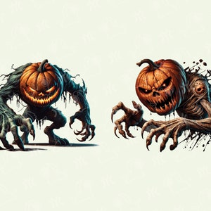 Spooky Pumpkin Clipart, 12 PNG Files, High-resolution, Monster Clipart ...