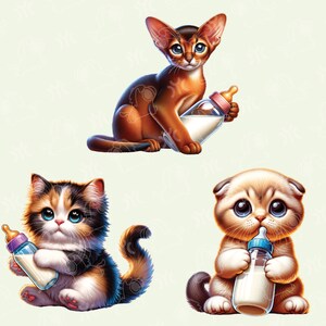 Kitten With Baby Bottle Clipart, Kitten Clipart Bundle, Cat PNG ...
