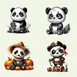 Cute Halloween Panda Clipart, 25 PNG Files, High-resolution, Spooky ...