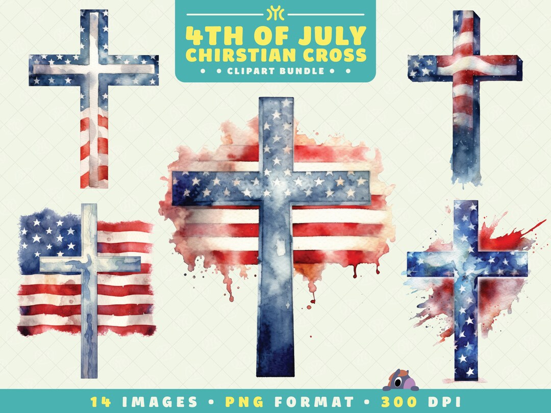Watercolor 4th of July Christian Cross Clipart, 14 PNG Files, High ...