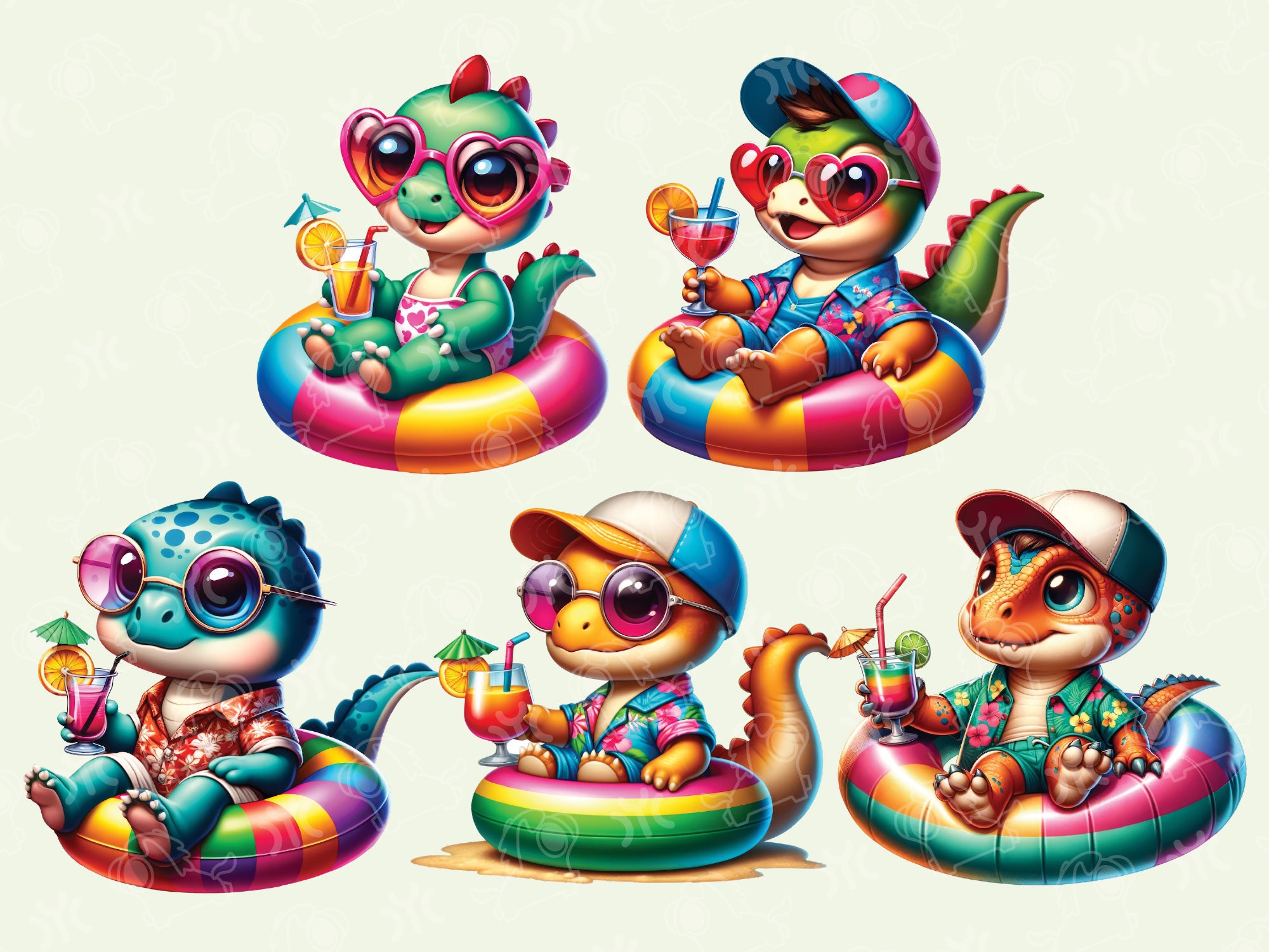 Floating Dinosaur Clipart Bundle, Animals Clipart, Summer PNG, Beach ...