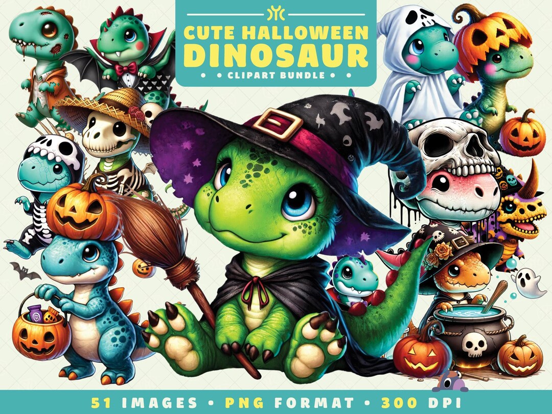 Cute Halloween Dinosaur Clipart, 51 PNG Files, High-resolution, Spooky ...