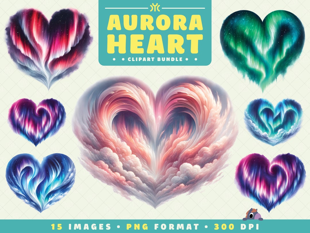 Watercolor Aurora Heart Clipart, Heart PNG, Aurora Heart Clipart Bundle ...