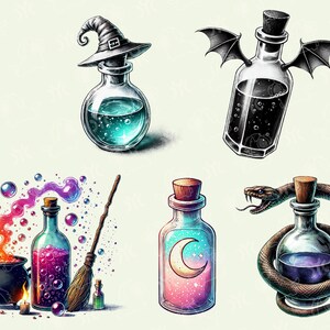 Witch Potion Bottle Clipart, 28 PNG Files, Halloween Potion PNG, Spooky ...