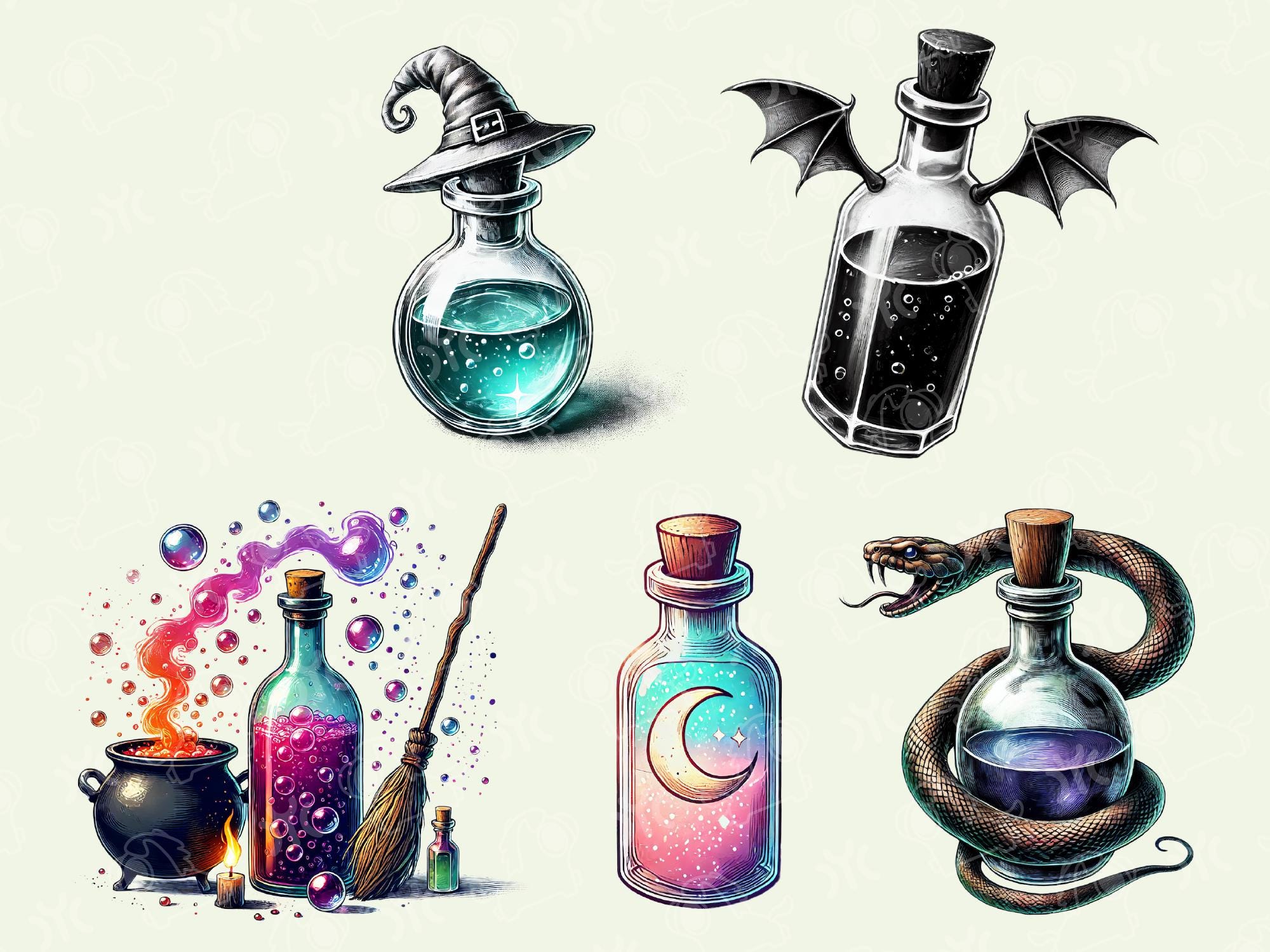 Witch Potion Bottle Clipart, 28 PNG Files, Halloween Potion PNG, Spooky ...