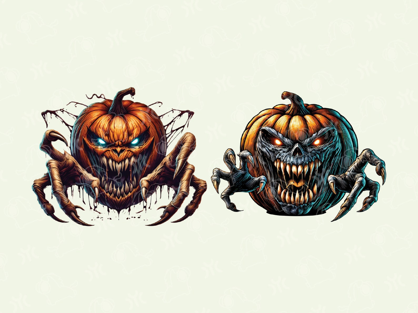 Spooky Pumpkin Clipart, 12 PNG Files, High-resolution, Monster Clipart ...