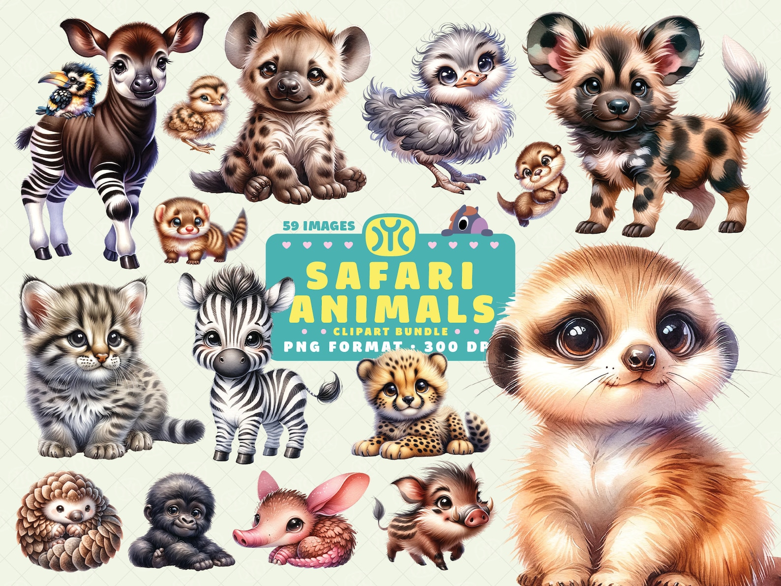 Watercolor Baby Safari Animals Clipart, Baby Safari Animal Clipart ...