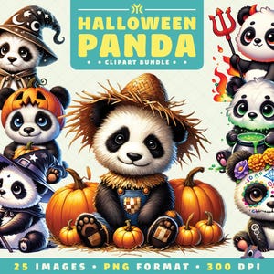 Cute Halloween Panda Clipart, 25 PNG Files, High-resolution, Spooky ...
