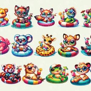 Floating Animals Clipart Bundle, Animals Clipart, Summer PNG, Beach ...