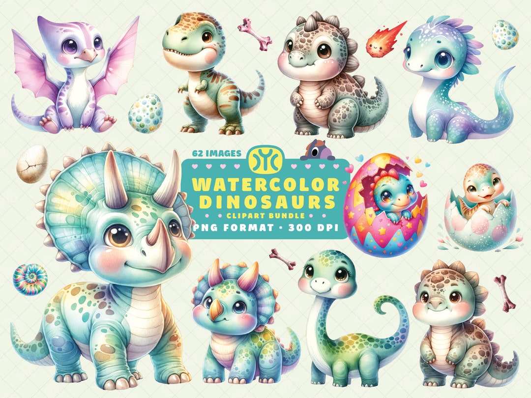 Watercolor Cute Dinosaurs Clipart, Nursery Clipart, Dino Girls Clipart ...
