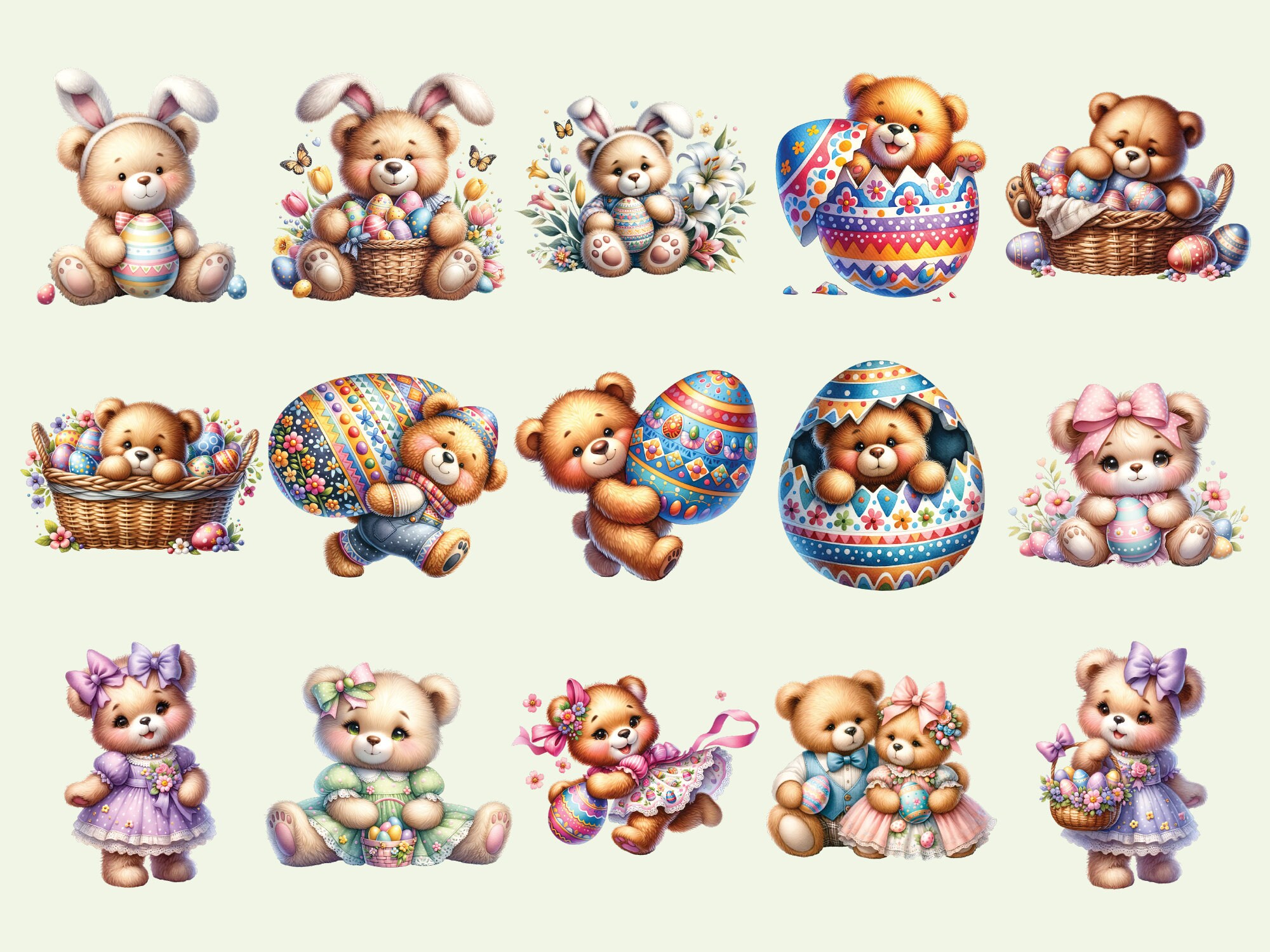 Watercolor Easter Teddy Bear Clipart, Teddy Bear PNG, Easter PNG ...