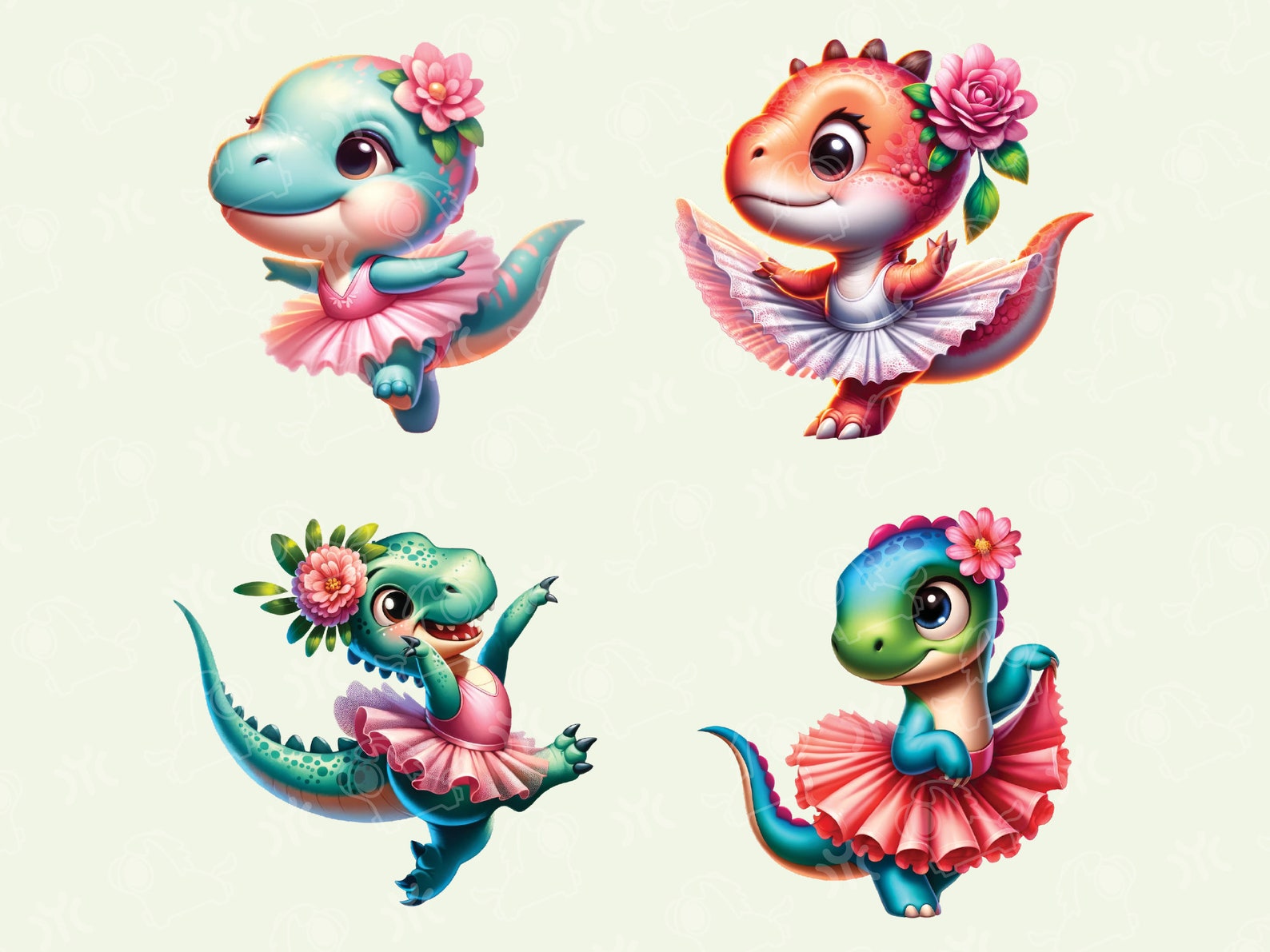 Ballerina Dinosaur Clipart, Watercolor Clipart, Pink Ballet PNG ...