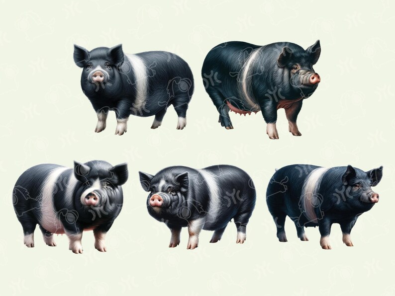 Hampshire Sow Pig Clipart, 26 PNG Files, High-resolution, Farm Animal ...