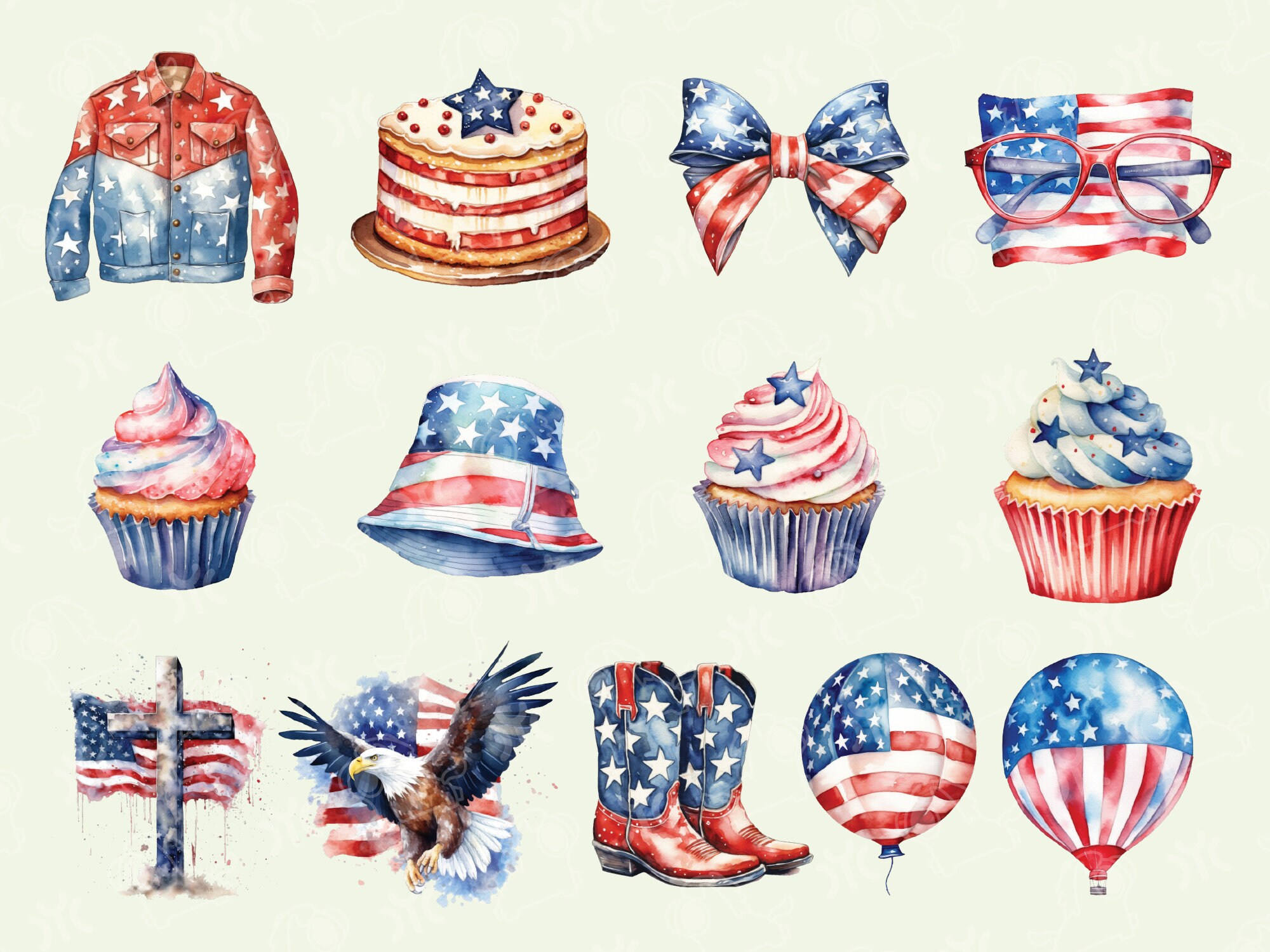 Watercolor 4th of July Clipart, 78 PNG Files, High-resolution ...