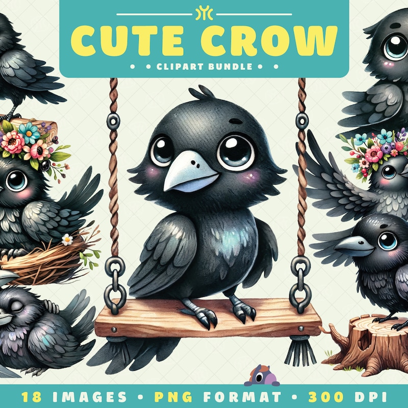Cute Crow Clipart - Etsy