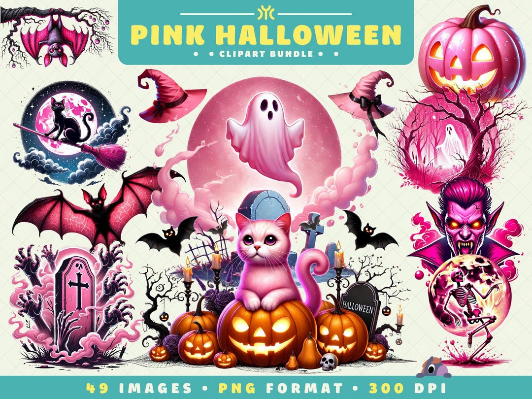Pink Halloween Clipart, 49 PNG Files, High-resolution, Spooky Cute Art ...