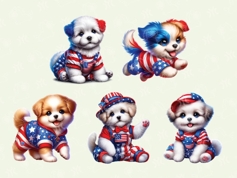 Patriotic Dog Clipart, Dog Clipart Bundle, Puppy PNG, Independence Day ...