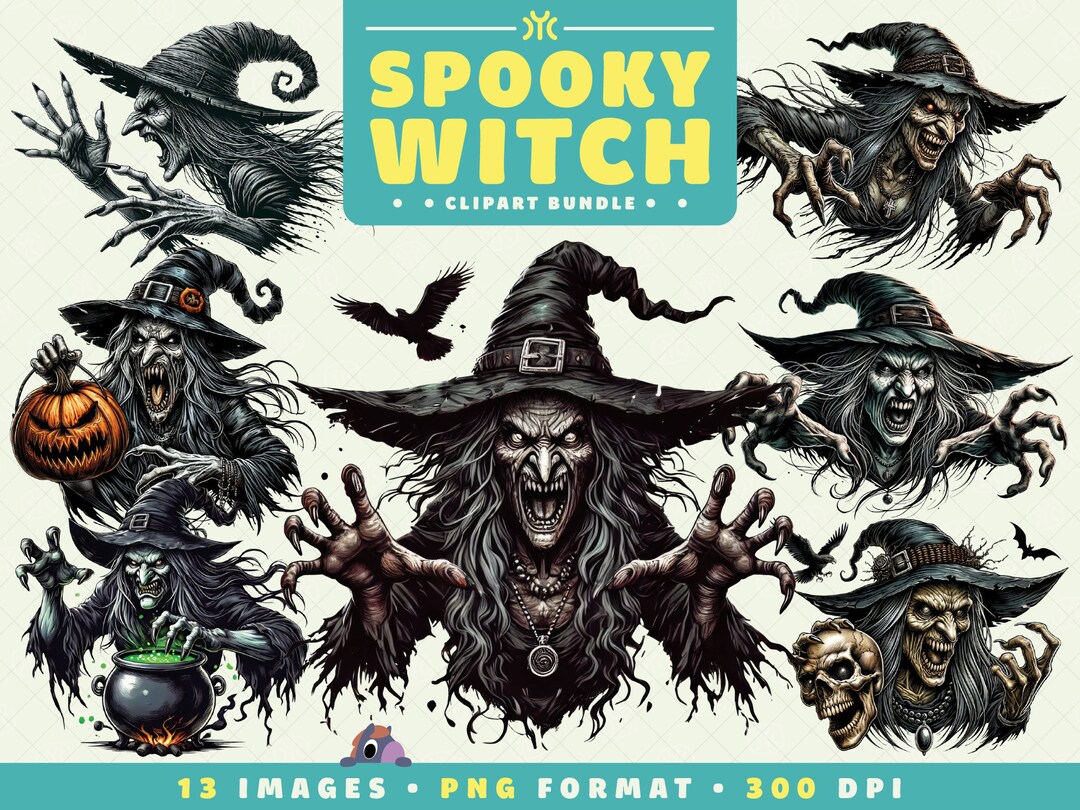 Spooky Witch Clipart, 13 PNG Files, High-resolution, Spooky Halloween ...