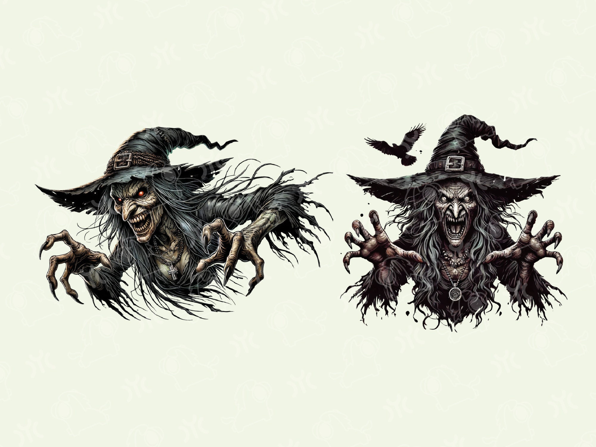 Spooky Witch Clipart, 13 PNG Files, High-resolution, Spooky Halloween ...