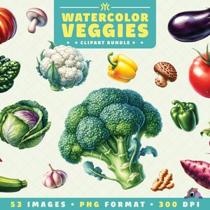 Watercolor Veggies Clipart, 53 PNG Files, High-resolution, Vegetables ...