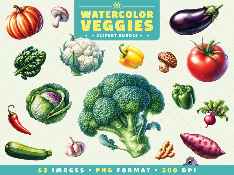 Watercolor Veggies Clipart, 53 PNG Files, High-resolution, Vegetables ...