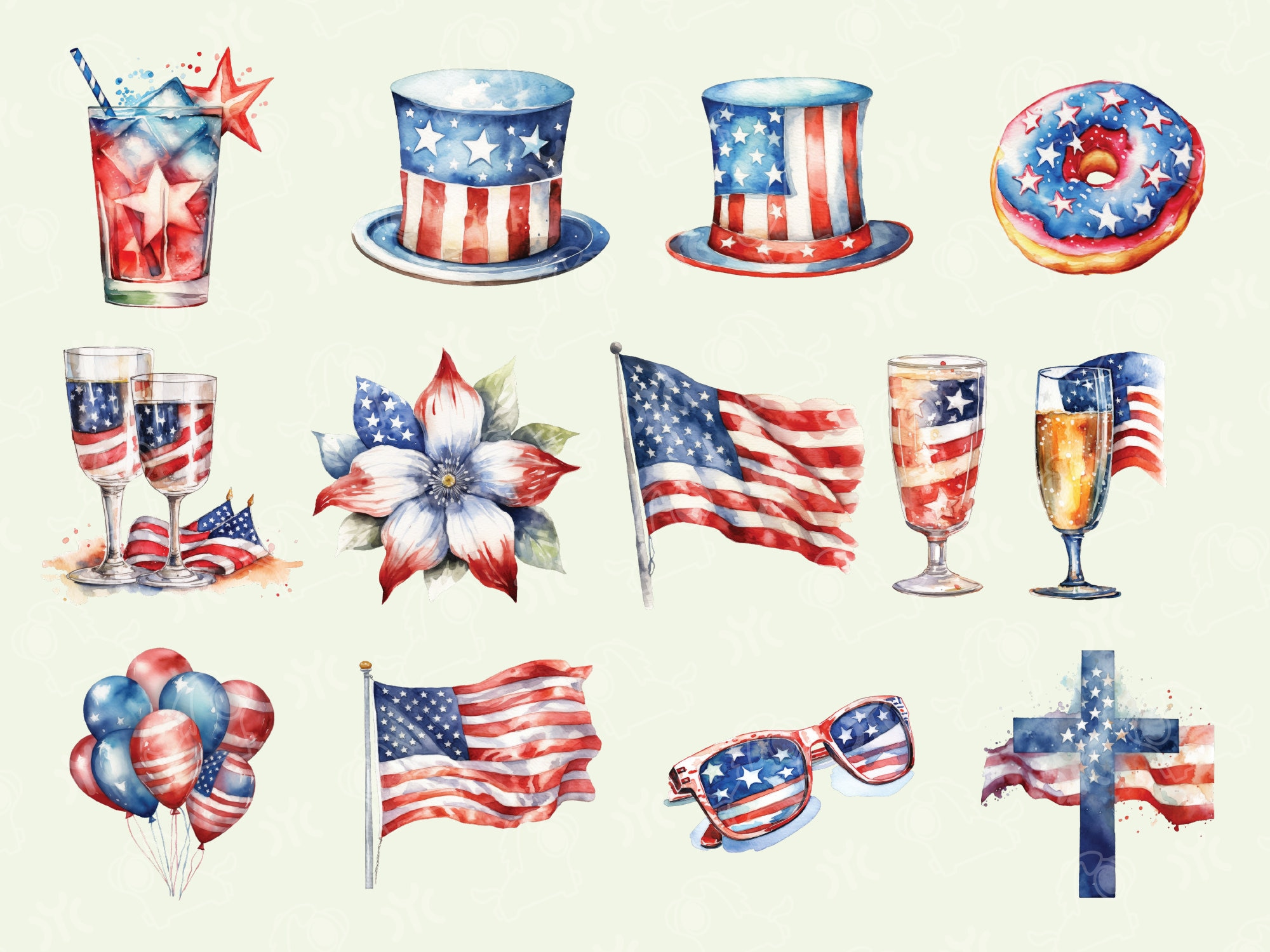 Watercolor 4th of July Clipart, 78 PNG Files, High-resolution ...
