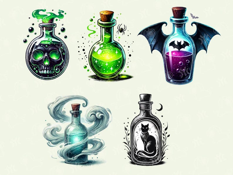 Witch Potion Bottle Clipart, 28 PNG Files, Halloween Potion PNG, Spooky ...