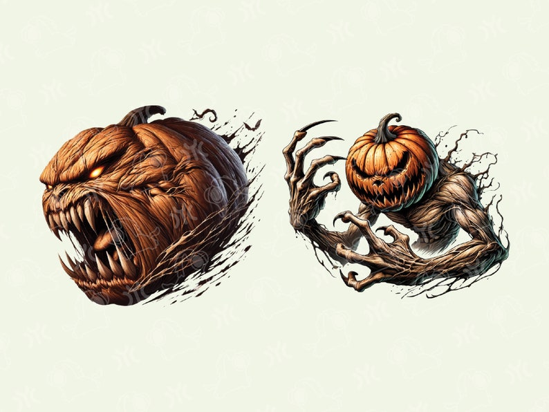 Spooky Pumpkin Clipart, 12 PNG Files, High-resolution, Monster Clipart ...