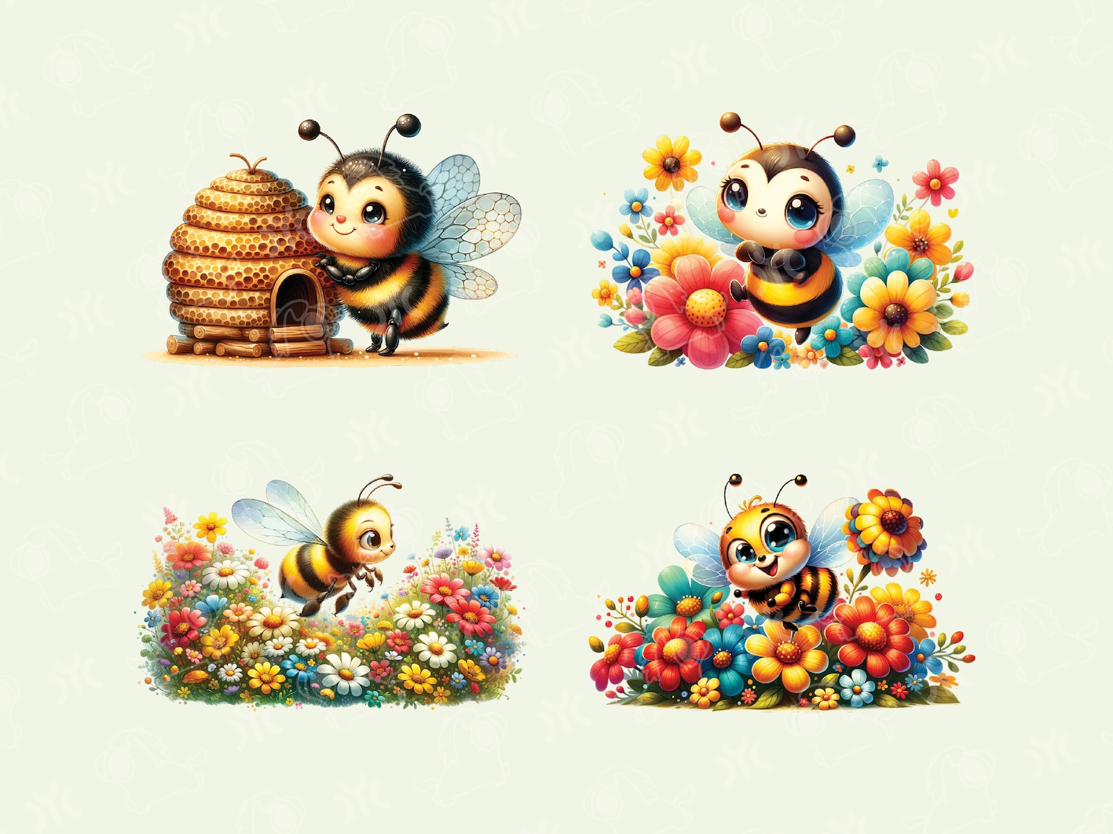 Watercolor Cute Bee Clipart, Cute Bees Png, Bees Clipart Bundle, Honey ...