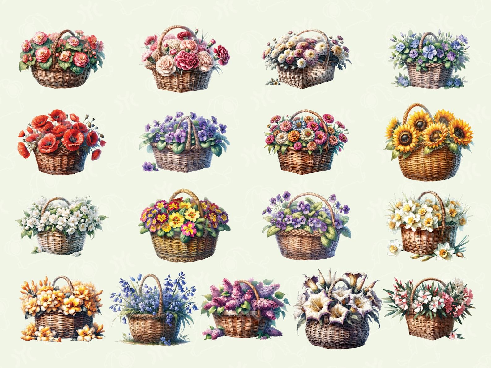 Watercolor Floral Basket Clipart, Floral Clipart, Basket With Flowers ...