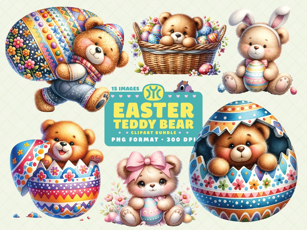 Watercolor Easter Teddy Bear Clipart, Teddy Bear PNG, Easter PNG ...