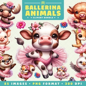 Ballerina Animals Clipart, Watercolor Clipart, Pink Ballet PNG ...