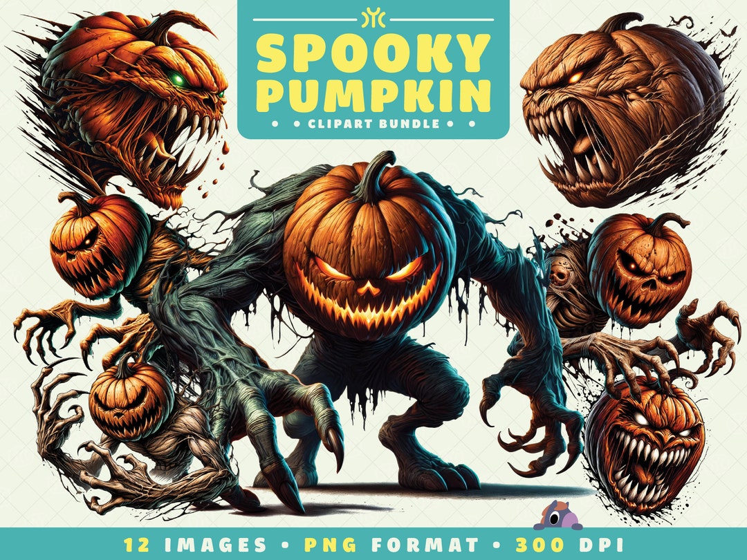 Spooky Pumpkin Clipart, 12 PNG Files, High-resolution, Monster Clipart ...