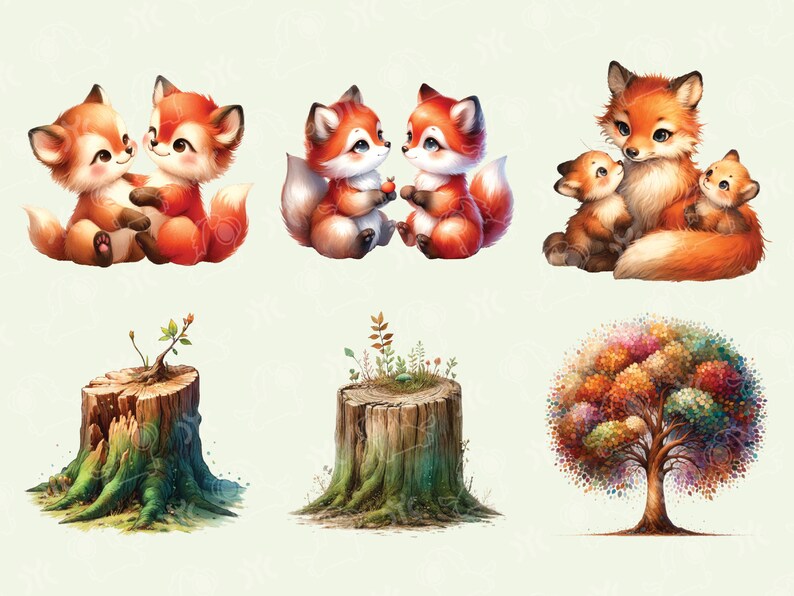 Watercolor Cute Fox Clipart, Cute Fox Png, Fox Clipart Bundle, Woodland ...