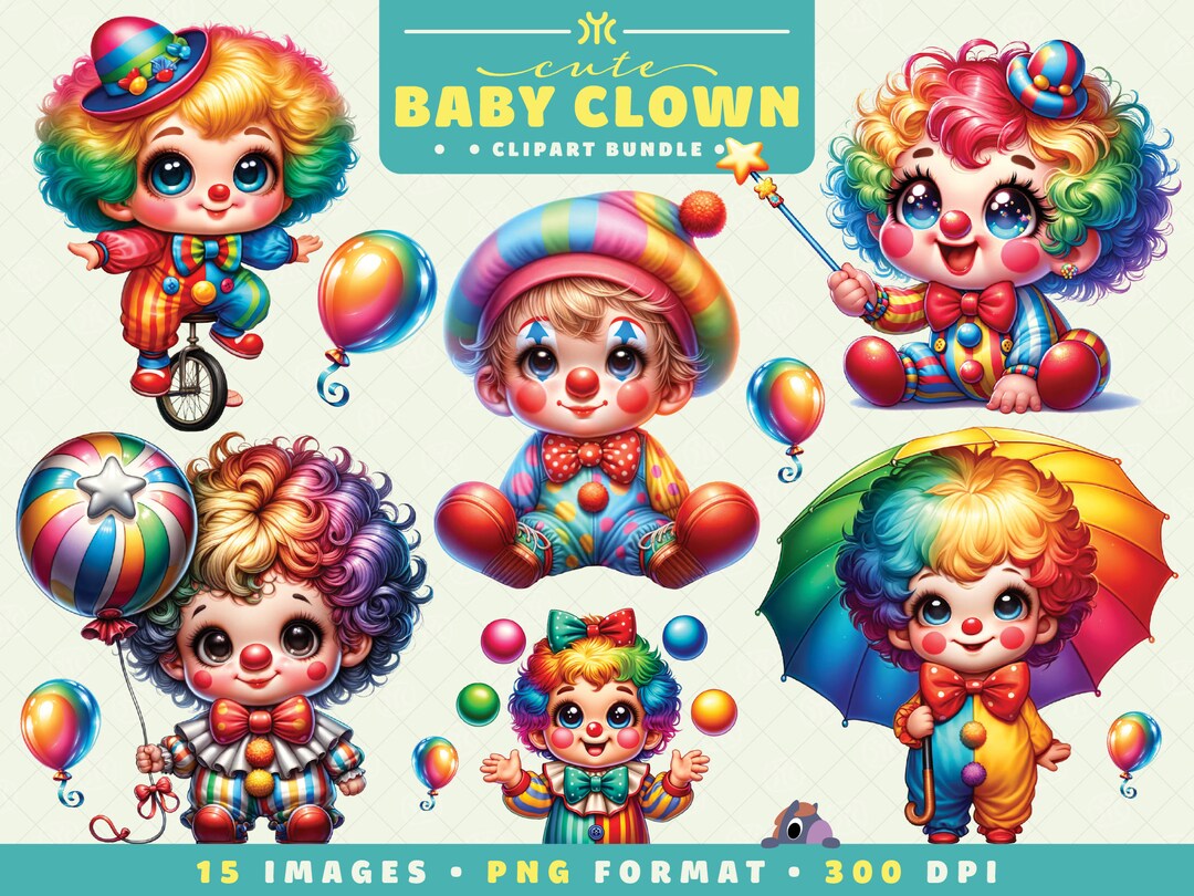 Cute Baby Clown Clipart, Clown Clipart Bundle, Baby Clown, Circus Art ...