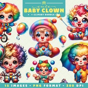 Cute Baby Clown Clipart, Clown Clipart Bundle, Baby Clown, Circus Art ...