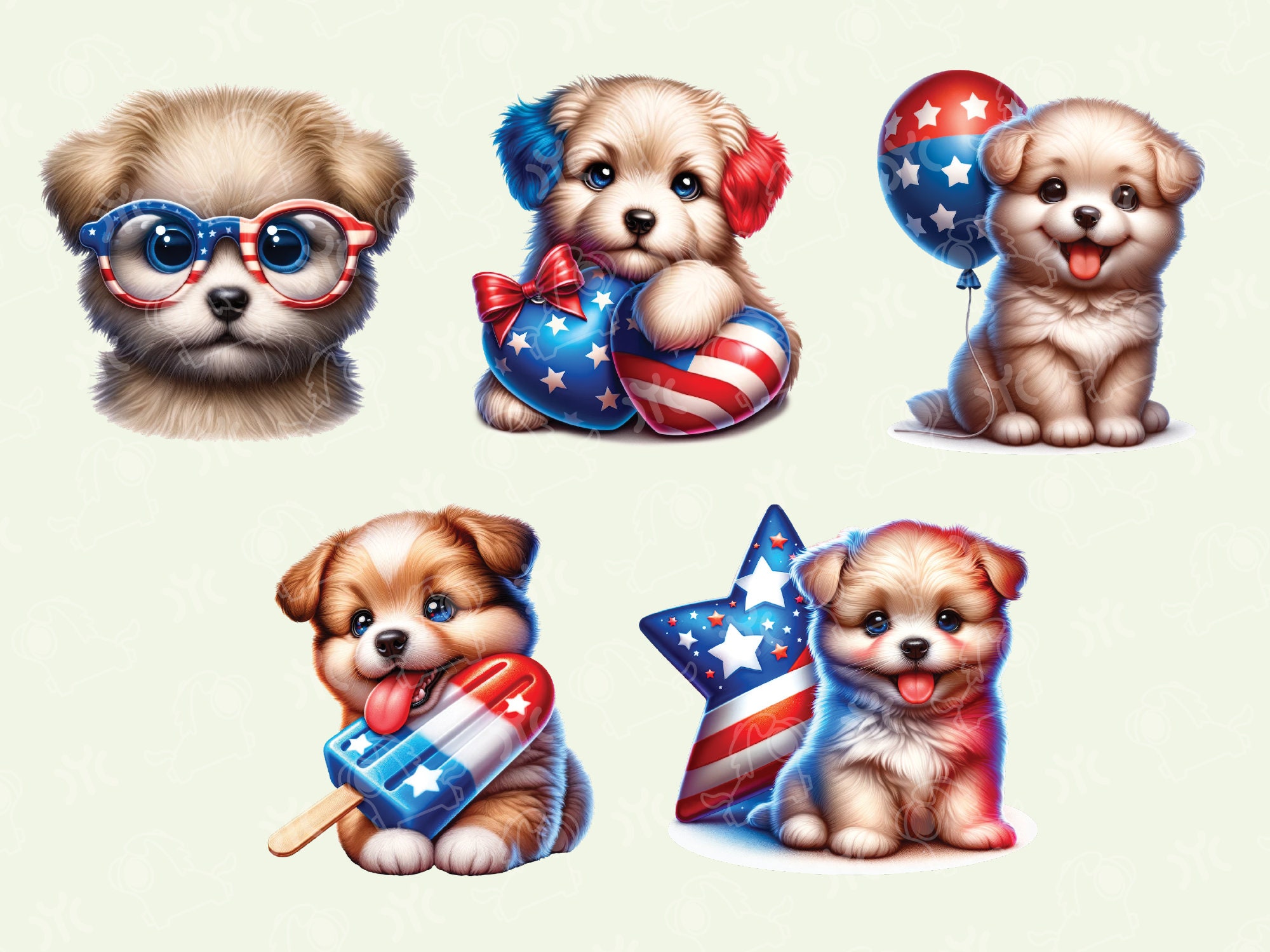 Patriotic Dog Clipart, Dog Clipart Bundle, Puppy PNG, Independence Day ...